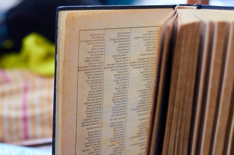 Upside Down Old English Dictionary Stock Photo - Image of training ...