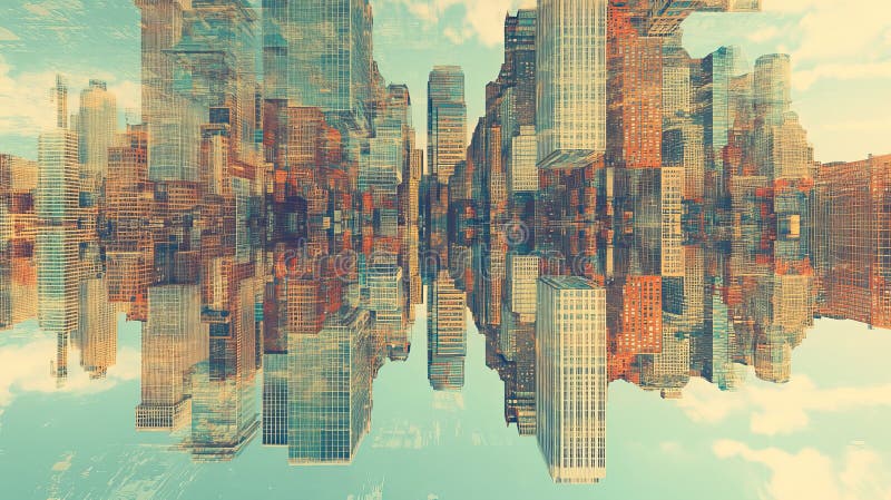 Upside Down Reflected Cityscape with Skyscrapers and Clouds Stock Illustration - Illustration of ...
