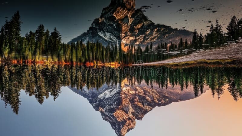Upside Down Reflection of Trees and Mountains Stock Illustration - Illustration of wilderness ...