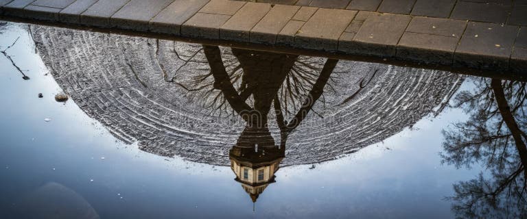 Upsidedown Reflection of a Building in a Puddle Stock Illustration ...