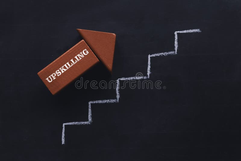 Upskilling Red Arrow with a Ladder on a Blackboard Stock Image - Image ...