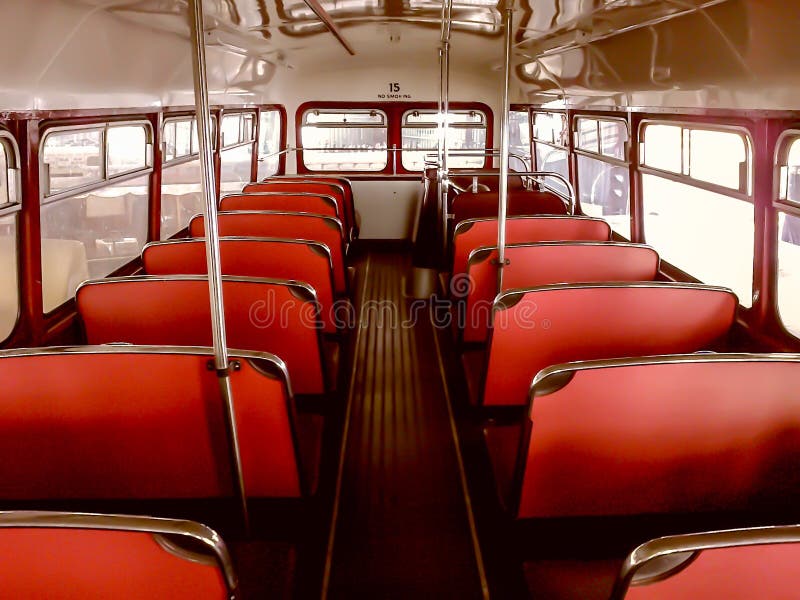 Upstairs of Double Decker Bus in Red and Cream Stock Photo - Image of ...