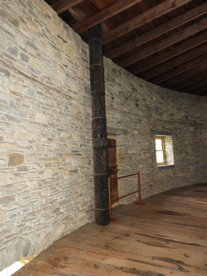 Shaker Upper Floor Solid Stone Walls of Round Stone Barn Stock Photo ...