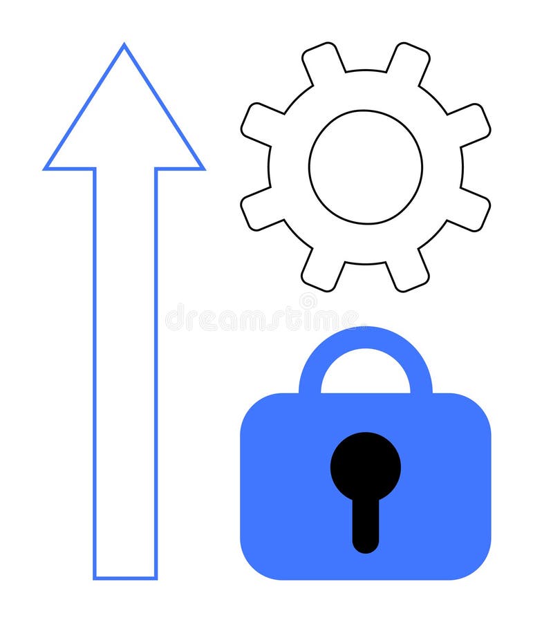 Upward Arrow, Gear, and Lock Vector Representing Progress, Security ...