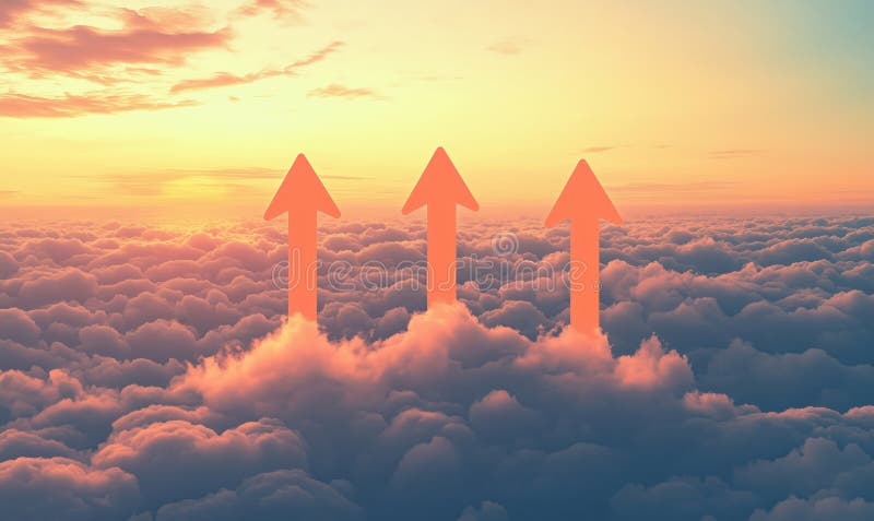 Upward Arrows Emerging from Clouds at Sunrise Symbolizing Growth and ...