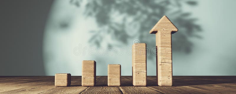 Upward Bar Graph and Arrow with Tree Shadow - 3D Stock Illustration ...