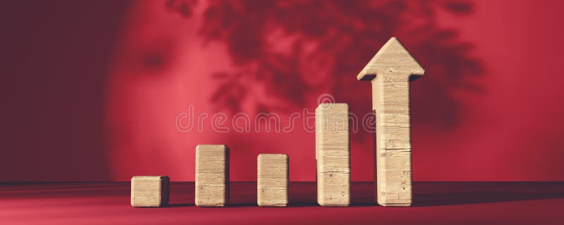 Upward Bar Graph and Arrow with Tree Shadow - 3D Stock Illustration ...