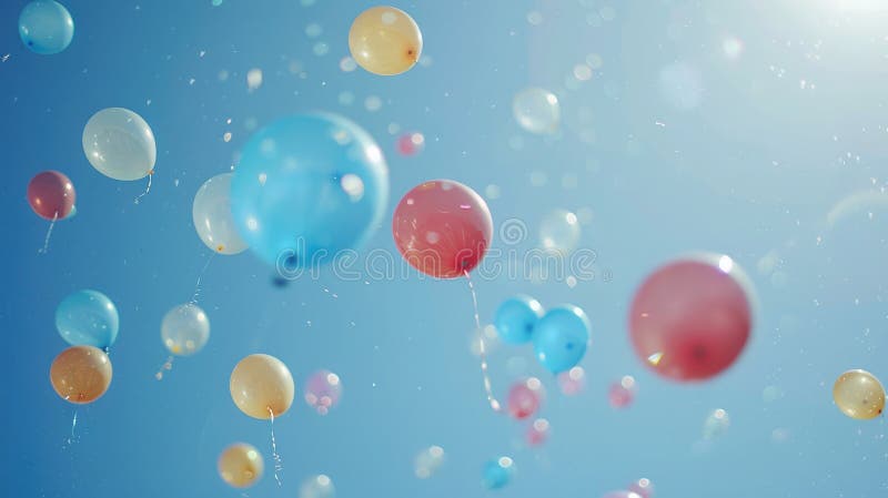 Upward Floating Helium Balloons in Different Shapes and Colors, with ...