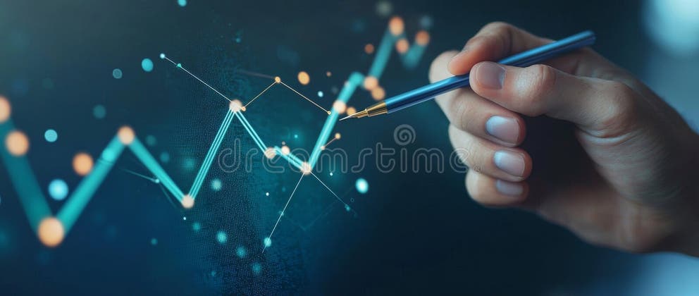 An Upward Graph is Drawn with a Pen on a Digital Interface. Stock ...