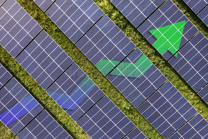 Upward Line Graph with Arrow Superimposed on Rows of Solar Panel ...