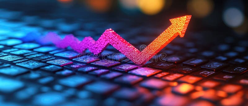 Upward Trend Graph on Illuminated Keyboard Stock Illustration ...