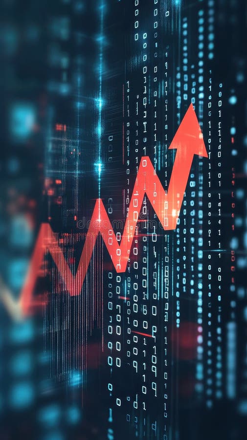 Upward Trending Digital Growth Chart: Red Arrow Ascending through ...