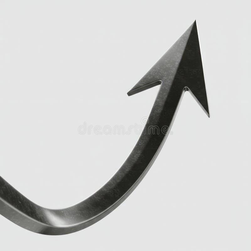 Upward Trending Metal Arrow: a 3D Render of a Curved Arrow Pointing ...