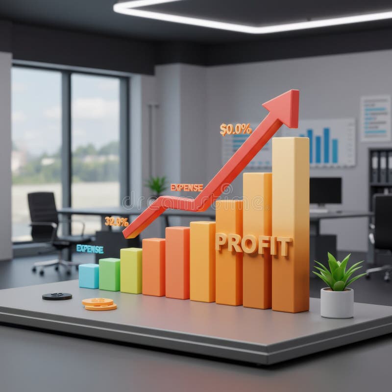 Upward Trending Profit Graph in Modern Office Stock Illustration ...