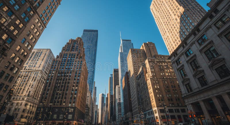 Upward View of City Skyscrapers on a Sunny Day Stock Illustration ...
