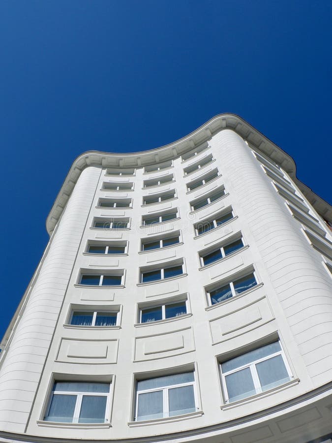 Upward View on Elegant Facade of White Building in Madrid, Spain Stock ...