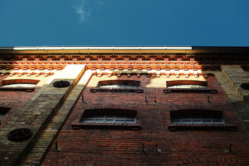 Upward View on Facade of Old Factory Building Stock Photo - Image of ...