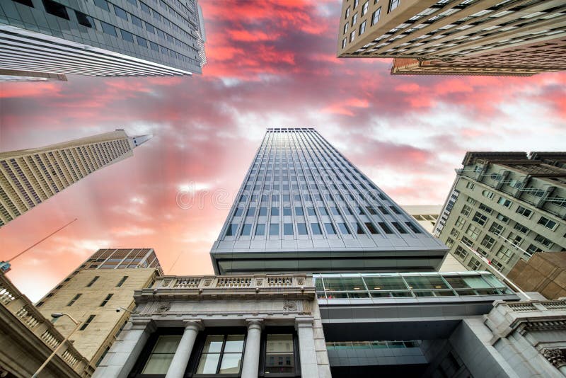 Upward View of San Francisco Downtown Buildings Stock Image - Image of ...