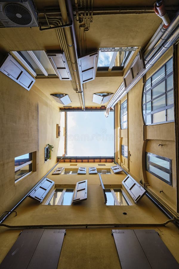 Upward View of the Sky from a Courtyard in Modena, Italy Stock Photo ...