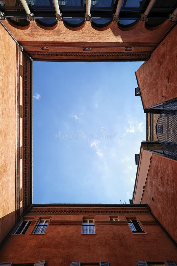Upward View of the Sky from a Courtyard in Modena, Italy Stock Image ...
