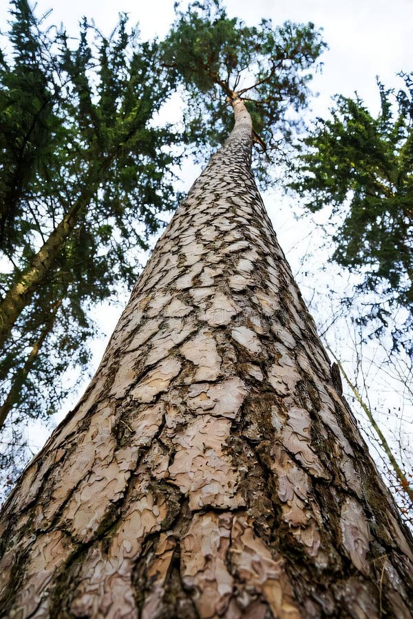 Upward View of a Tall Tree with Textured Bark. Stock Image - Image of ...