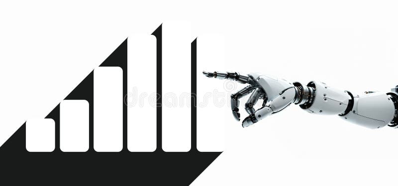 Upwards Arrow, Up Trend, Increasing Bar Chart and Robot Arm with Hand ...