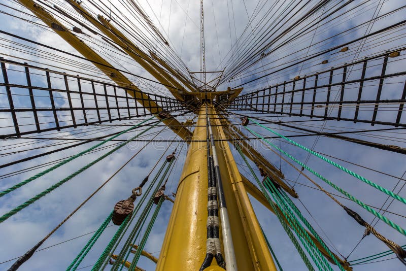 Upwards View of a Yellow Ship Mast Stock Photo - Image of sail, high ...