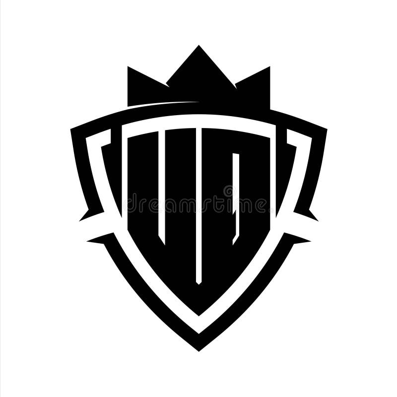 UQ Letter Bold Monogram Triangle Curve Shield Shape with Crown Black ...
