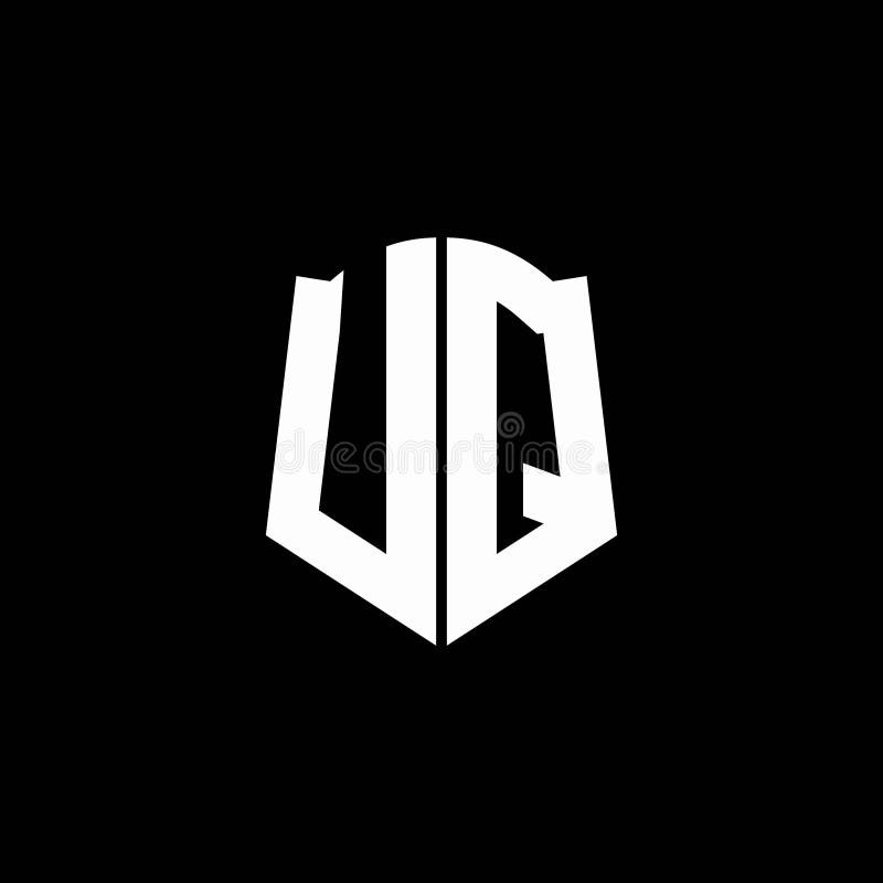 UQ Monogram Letter Logo Ribbon with Shield Style Isolated on Black ...