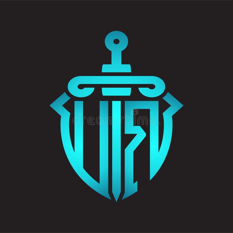 UR Logo Monogram with Sword and Shield Combination Isolated Blue Colors ...