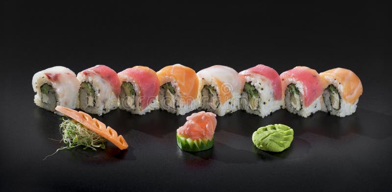 Uramaki Sushi Rolls. Mix Colorful Sushi Stock Photo - Image of ...