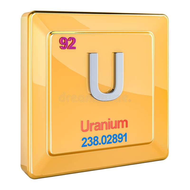 Uranium U, Chemical Element Sign with Number 92 in Periodic Table. 3D ...