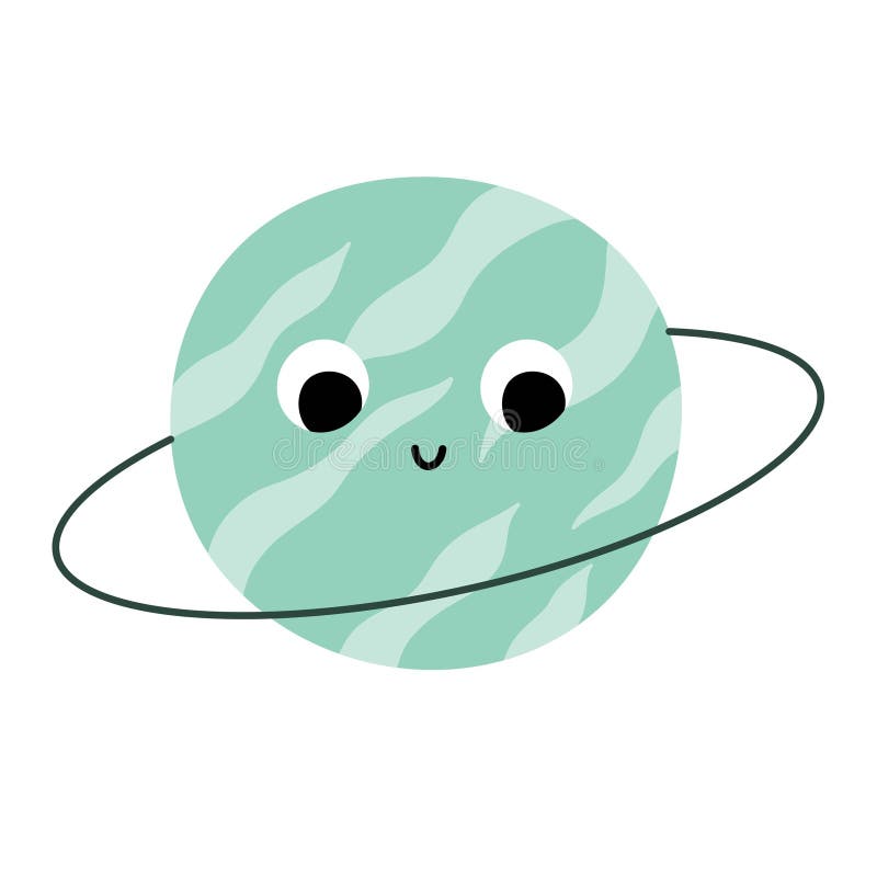 Happy Uranus Planet in Cartoon Style. Cute Smiling Solar System ...