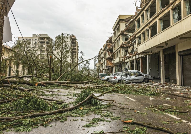 Urban Aftermath of a Devastating Natural Disaster with Fallen Trees and ...
