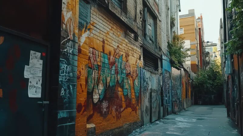 Urban Alleyway with Colorful Graffiti Art Stock Illustration ...