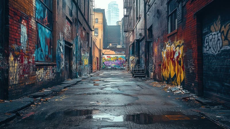 Urban Alleyway with Graffiti, City Backdrop, Empty Street Stock ...
