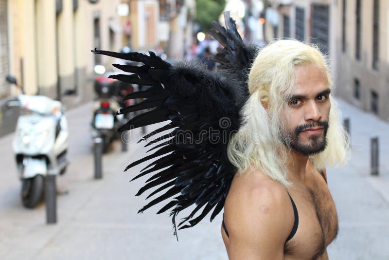 Urban Angel with Black Wings Stock Photo - Image of dream, human: 209514728