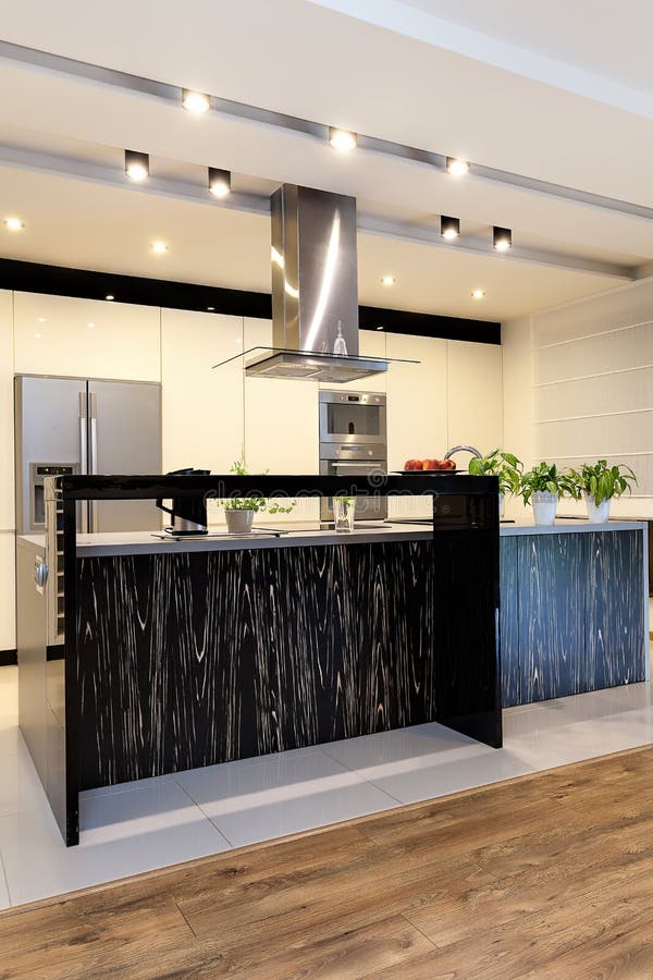 Urban Apartment - Black Counter Stock Image - Image of interior ...