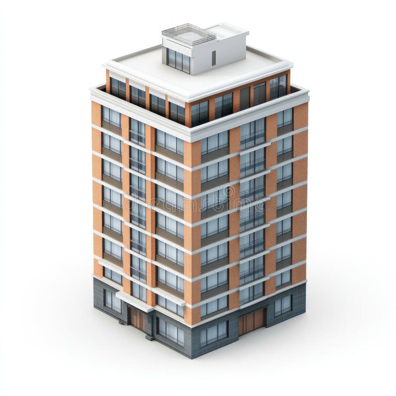 Modern Brick Apartment Building: Isometric 3D Render Stock Illustration ...