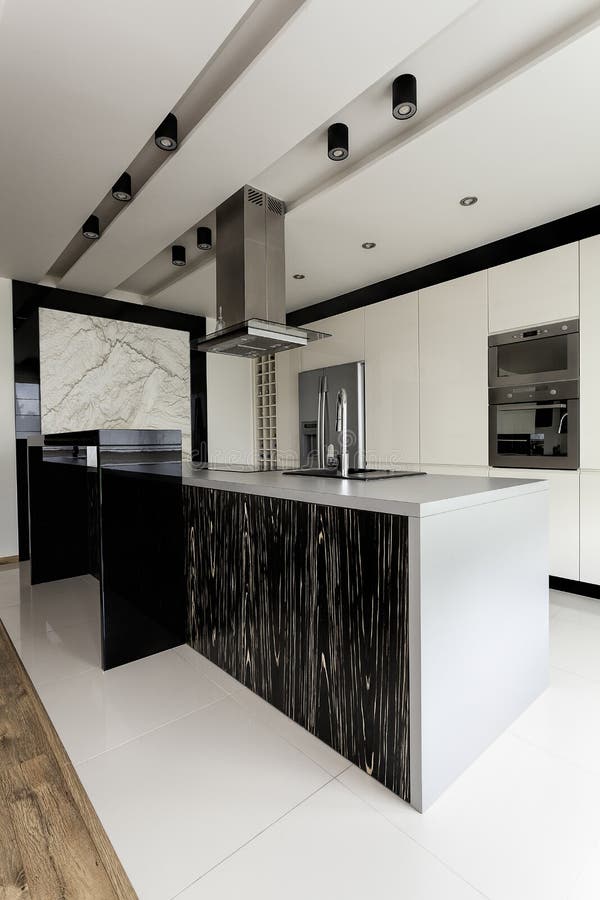 Urban Apartment - Kitchen with Travertine Stock Image - Image of ...