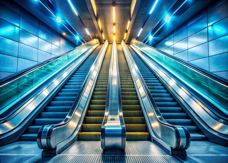 Urban Architectural Elegance Sleek Escalator Descends into a Modern ...