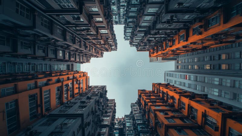 Urban Architecture from Below, Modern Buildings and Sky Viewpoint Stock ...