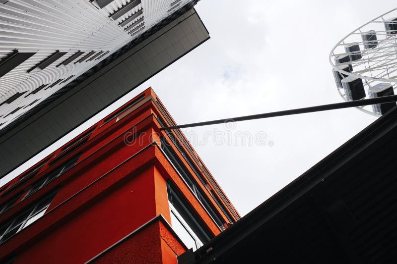Urban Background with Ferris Wheel and Exterior Building Facade Stock ...