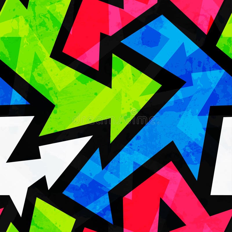 Urban Bright Geometric Seamless Pattern with Grunge Effect Stock Vector ...