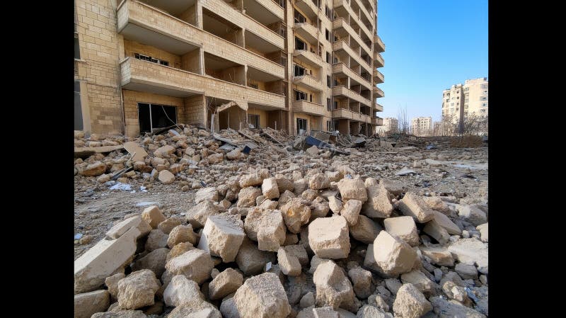 Urban Building Collapse with Concrete Rubble in Abandoned Area Stock ...