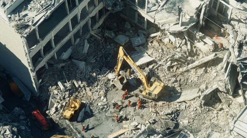 Urban Building Collapse after Severe Event with Rescue Operations Stock ...