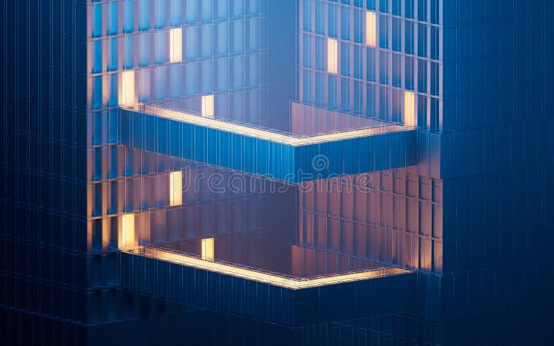 Urban Building at Night, Modular Building,3d Rendering Stock ...