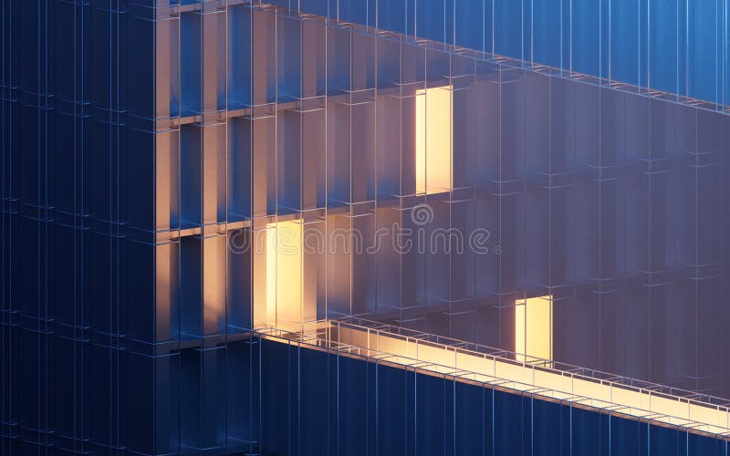 Urban Building at Night, Modular Building,3d Rendering Stock ...