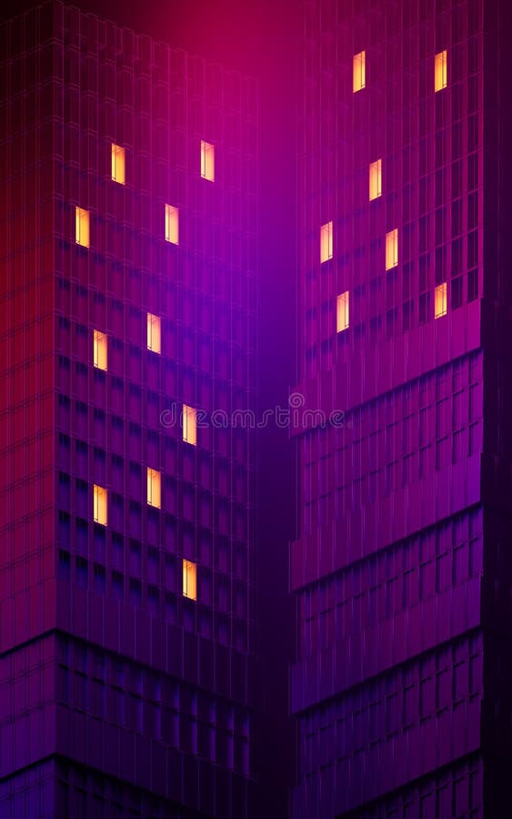Urban Building at Night, Modular Building,3d Rendering Stock ...