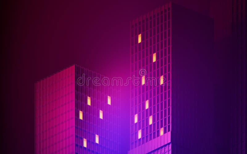 Urban Building at Night, Modular Building,3d Rendering Stock ...